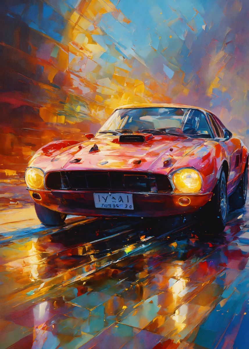 'Red Classic Car Painting' Poster, picture, metal print, paint by ...