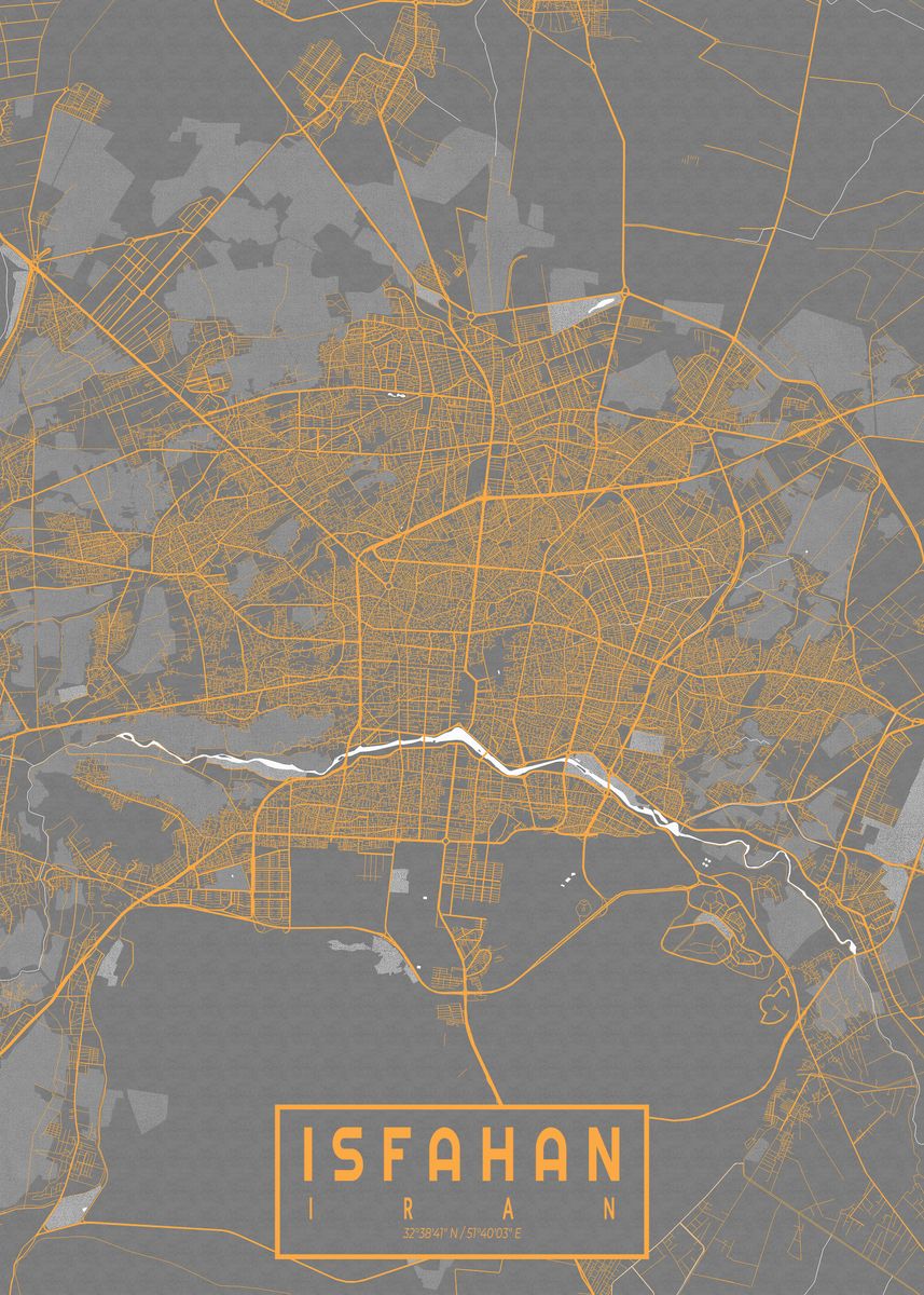 'Isfahan City Map Bauhaus' Poster, picture, metal print, paint by deMAP ...