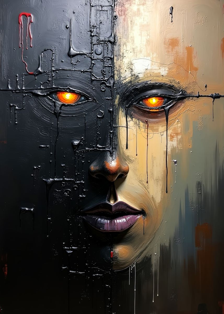 'Cybernetic Face Oil Painting' Poster, picture, metal print, paint by ...
