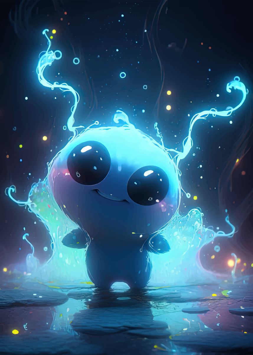 'Cute Blue Creature' Poster, picture, metal print, paint by | Displate