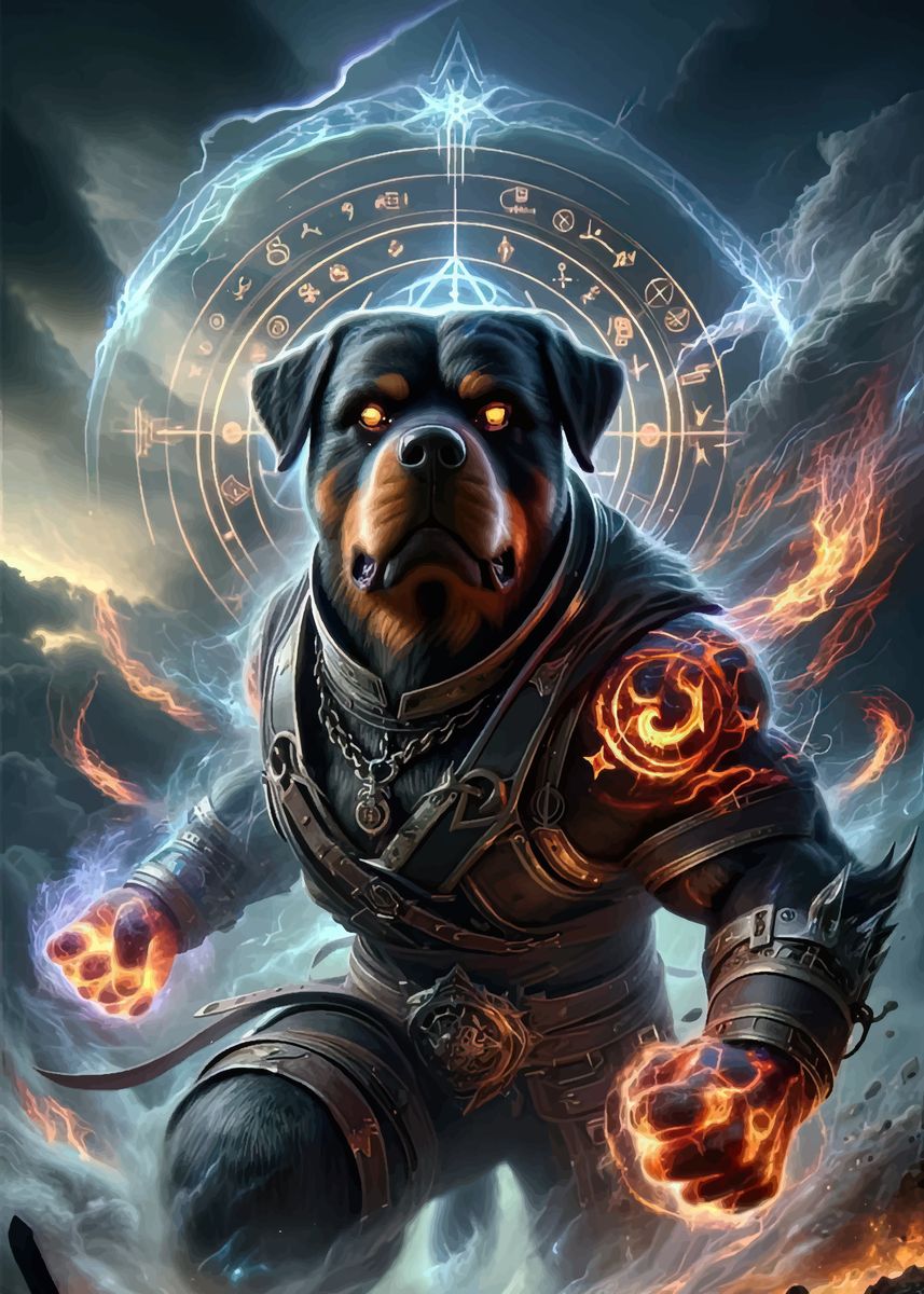 'Rottweiler Warrior' Poster, picture, metal print, paint by | Displate