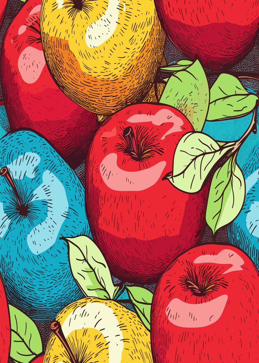 'Colorful Apples Illustration' Poster, picture, metal print, paint by ...