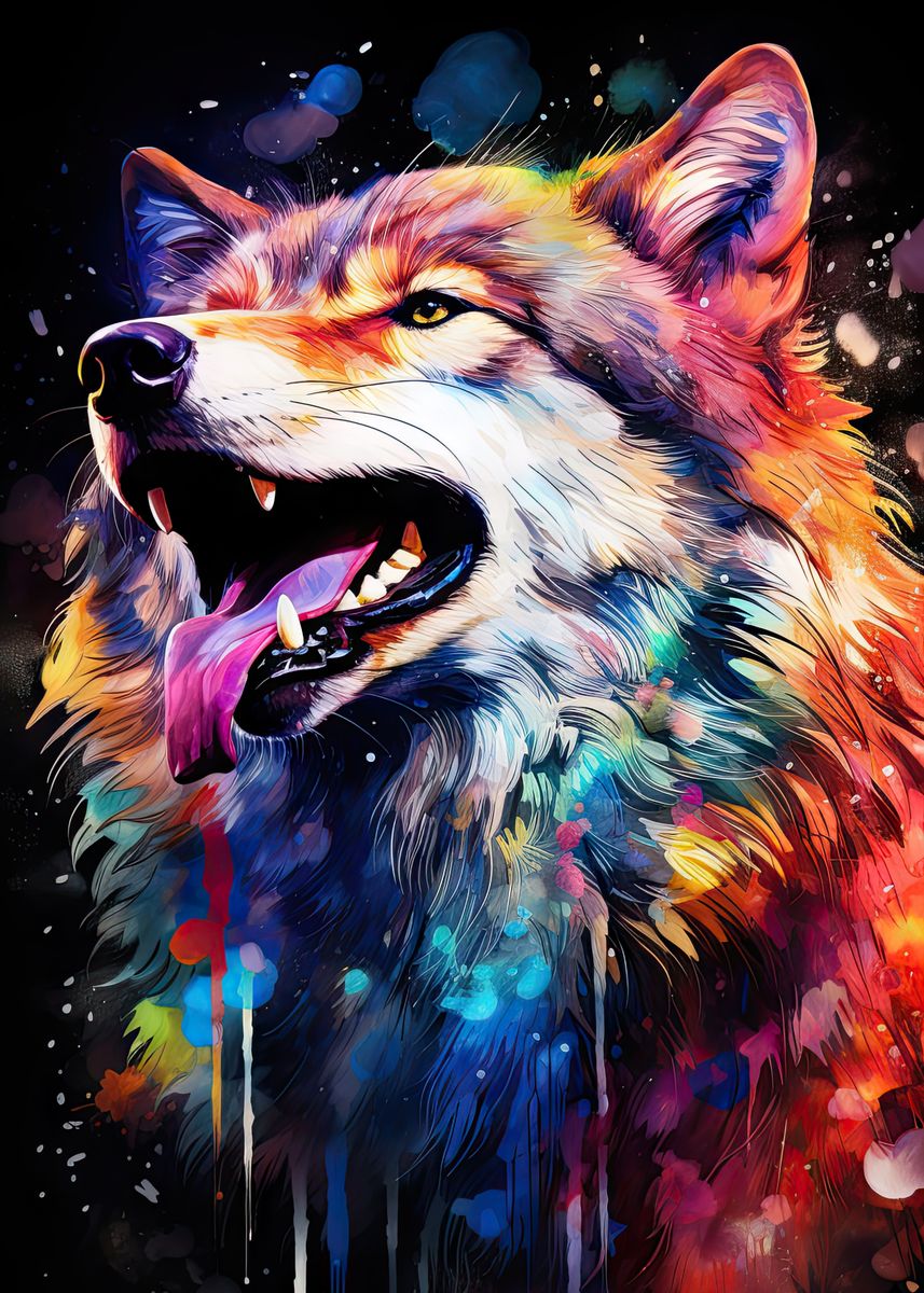 'Colorful Wolf Portrait' Poster, picture, metal print, paint by CG ...