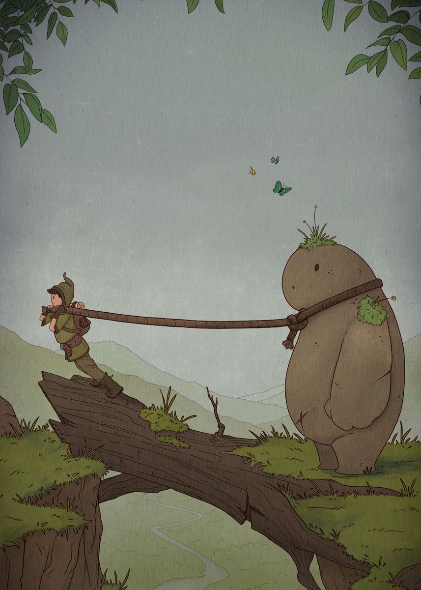 'Boy Pulling Stone Creature' Poster, picture, metal print, paint by Sem ...