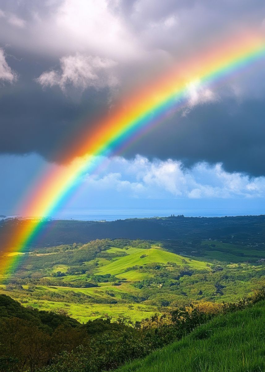 'Rainbow Over Green Hills' Poster, picture, metal print, paint by XVKE ...