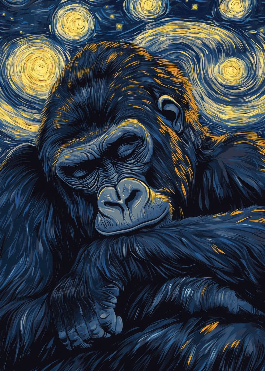 'Gorilla Starry Night' Poster, picture, metal print, paint by Mason ...