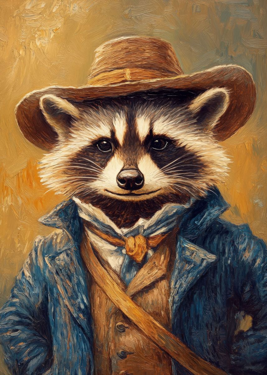 'Raccoon Cowboy Portrait' Poster, picture, metal print, paint by Sophie ...