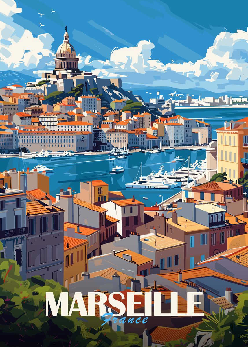 'Marseille Cityscape' Poster, picture, metal print, paint by Mason ...