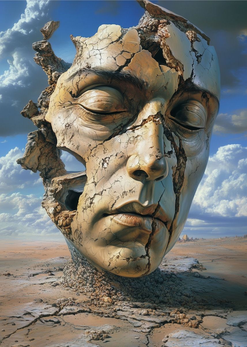 'Cracked Stone Face' Poster, picture, metal print, paint by Massive ...
