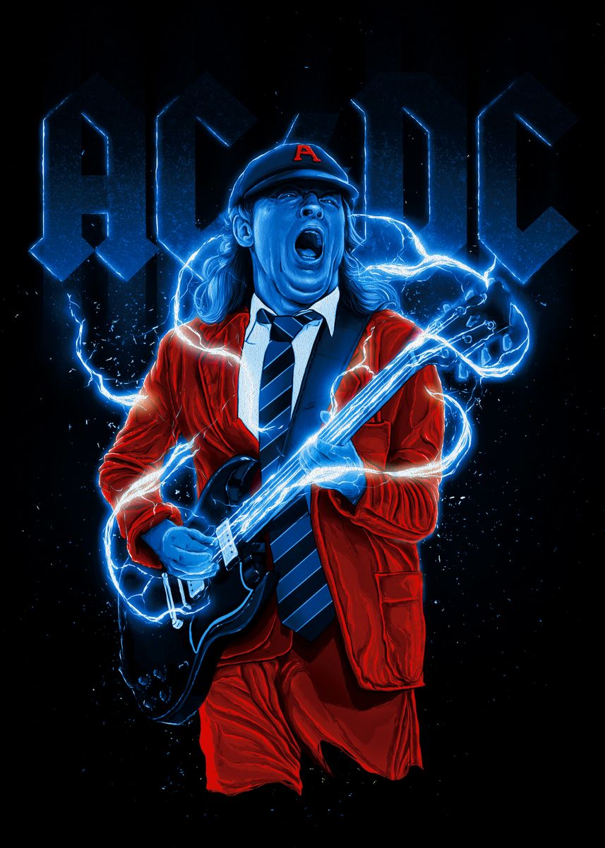 'AC/DC Angus Young Guitarist' Poster, picture, metal print, paint by ...