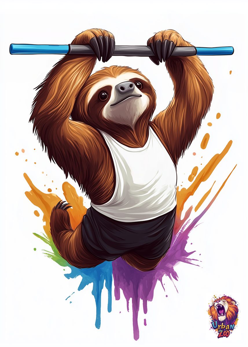 'Sloth Pull-Up' Poster, picture, metal print, paint by Crawkler | Displate