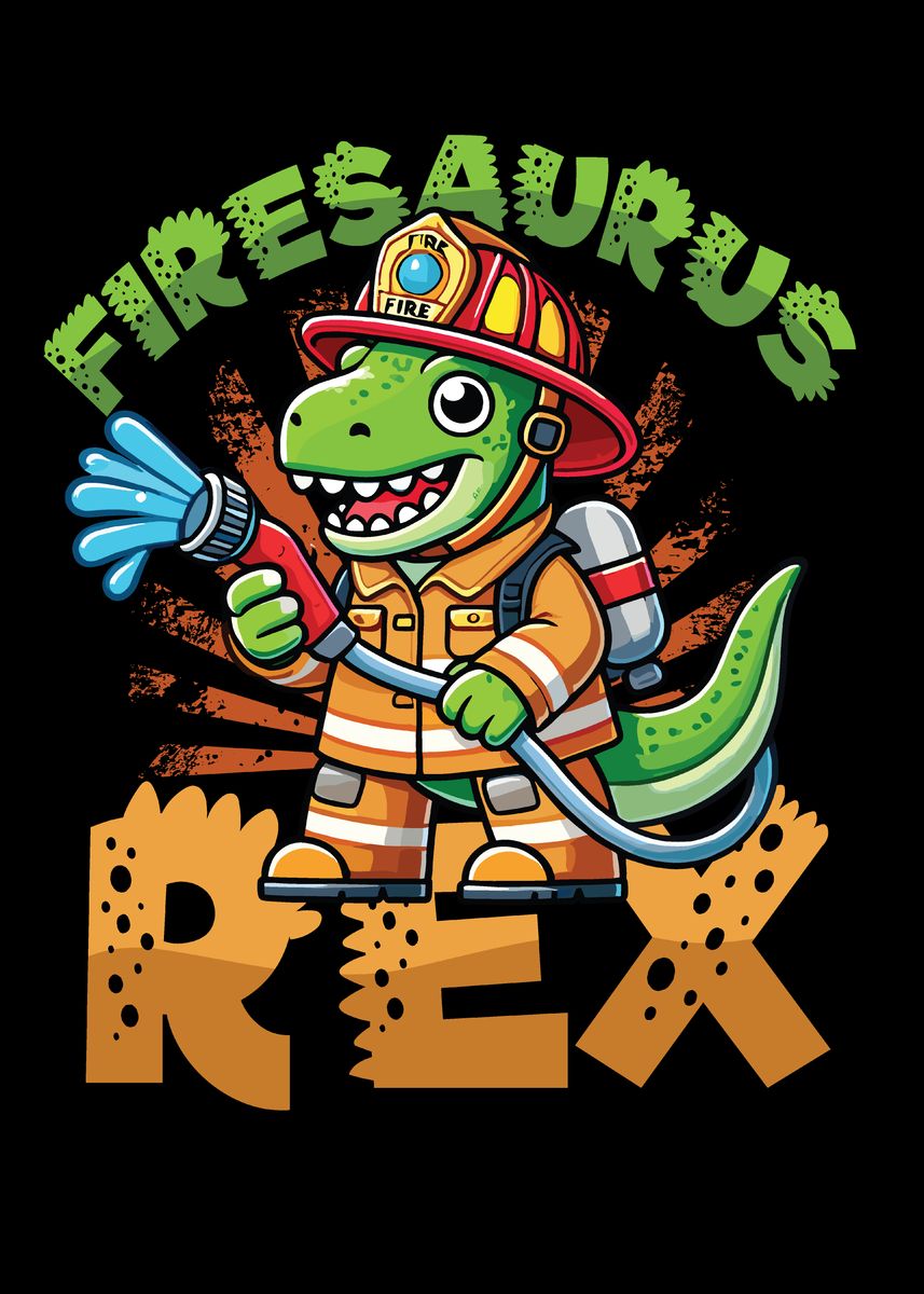 'Firesaurus Trex Firefighter Dinosaur' Poster, picture, metal print ...