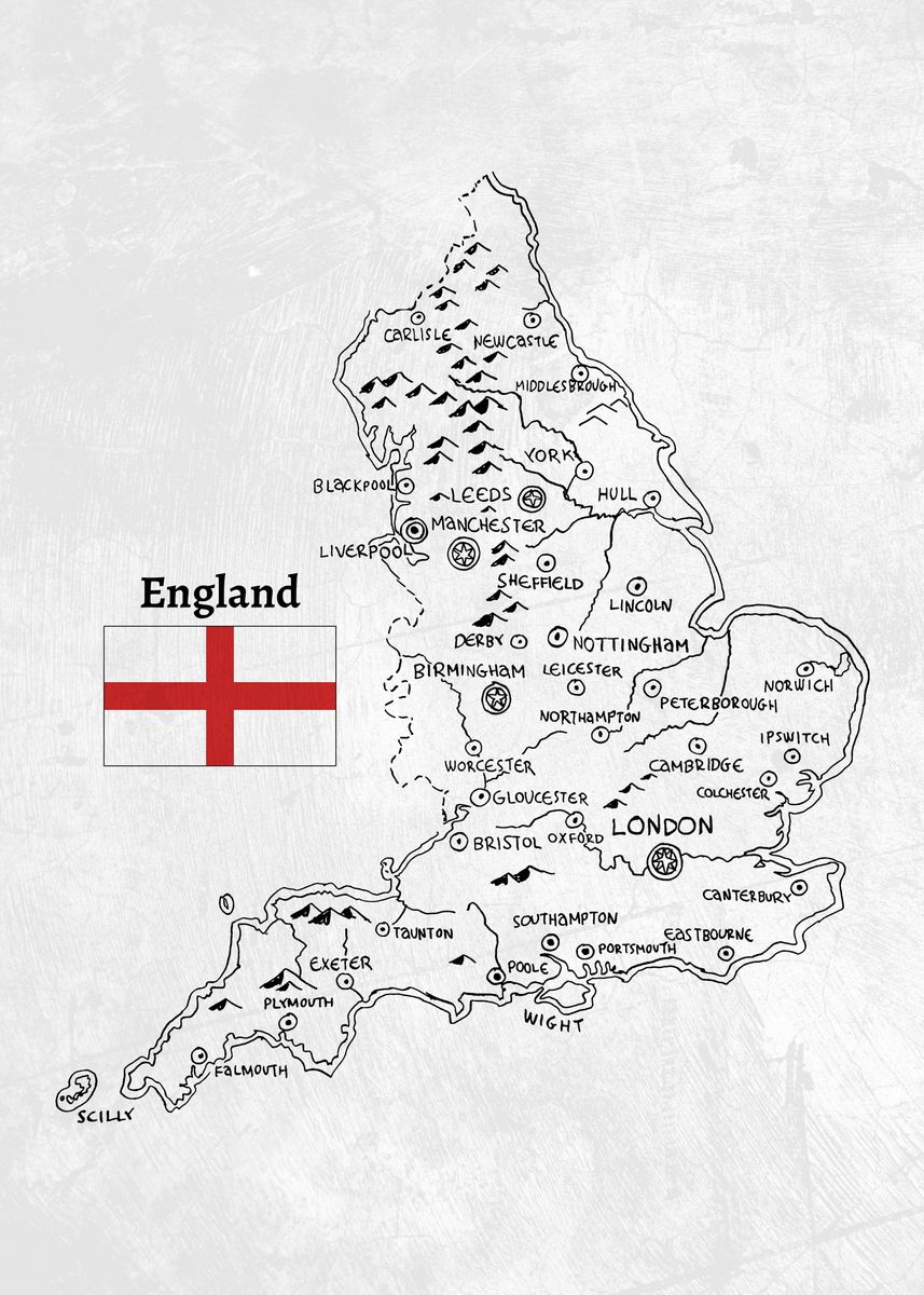 'Handdrawn Map of England' Poster, picture, metal print, paint by ...