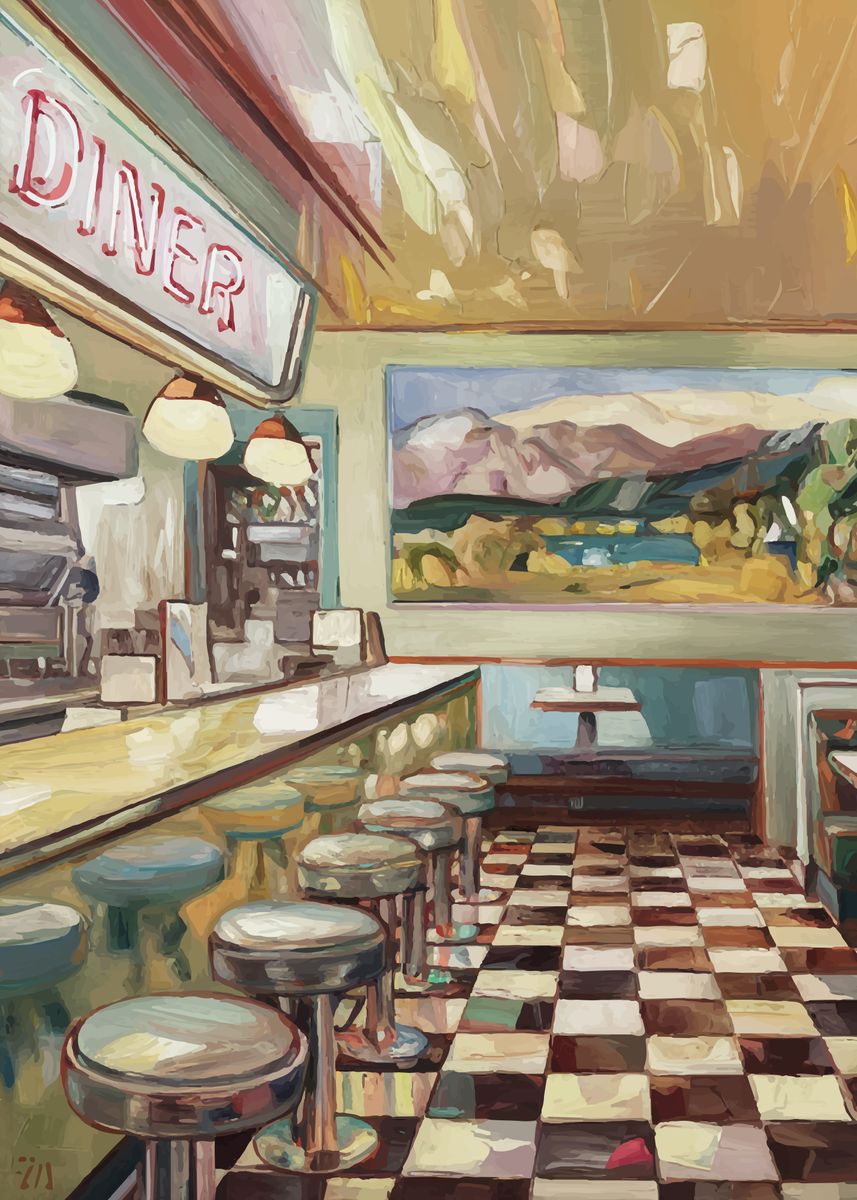 'Retro Diner Restaurant' Poster, picture, metal print, paint by ...