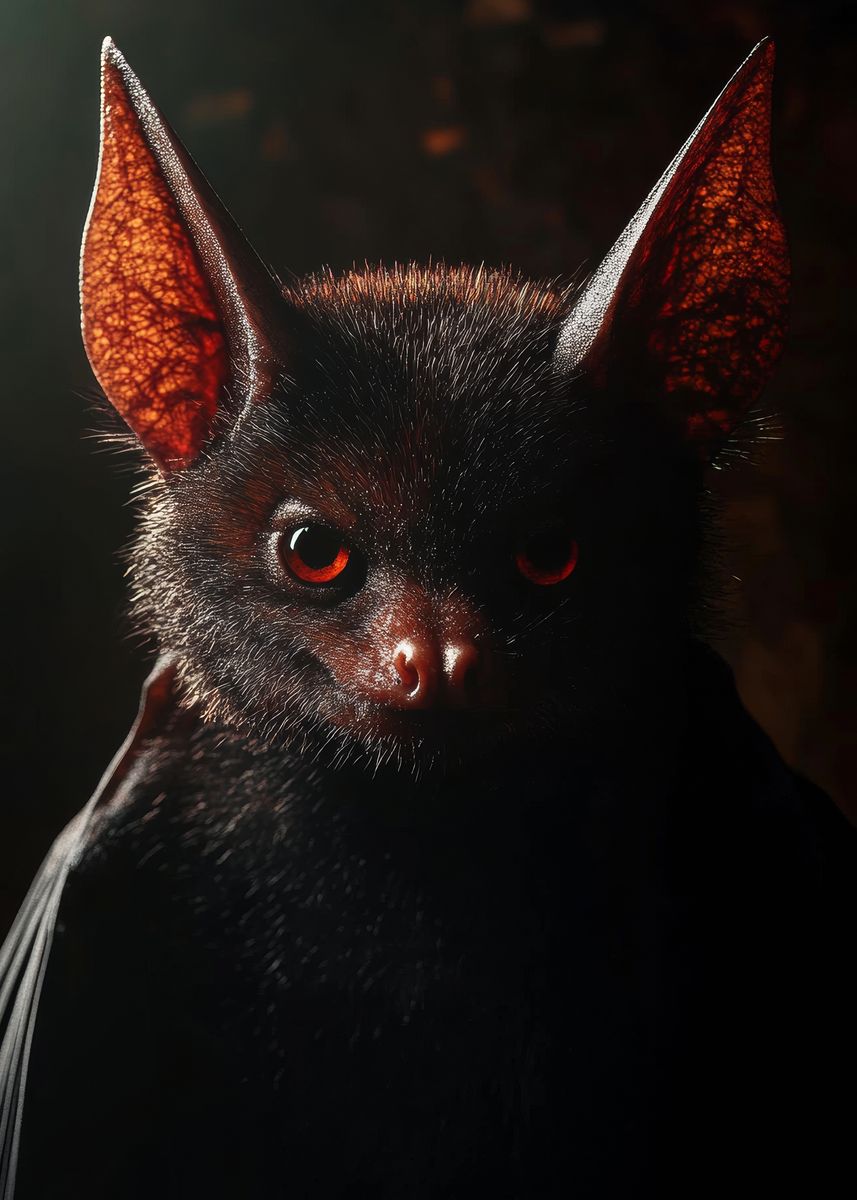 'Red-Eyed Bat with Glowing Ears - Nocturnal Creature Portrait' Poster ...