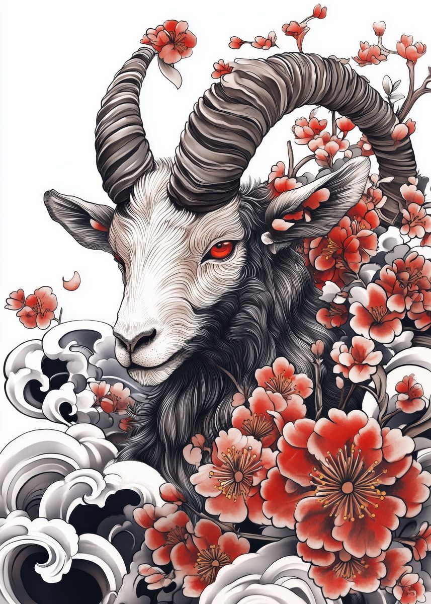 'Japanese Goat Tattoo' Poster, picture, metal print, paint by PIXOSTER ...