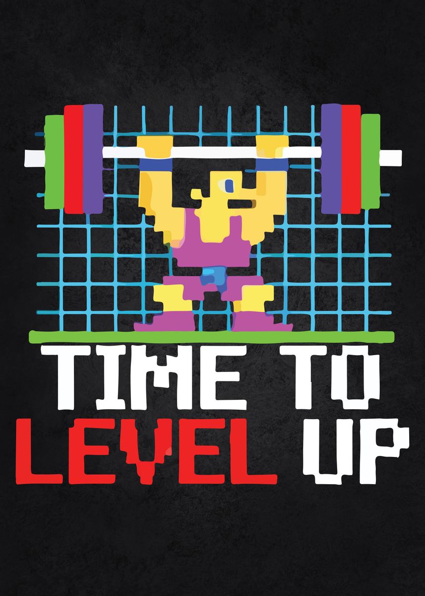 'Time To Level Up - Workout Gamer Motivation' Poster, picture, metal ...