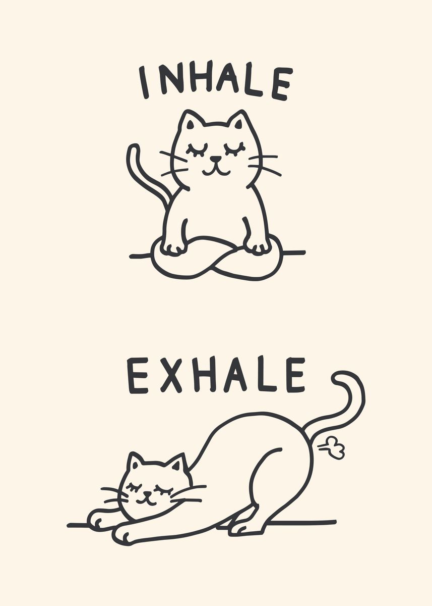 'Cat Yoga Inhale Exhale' Poster, picture, metal print, paint by Best ...