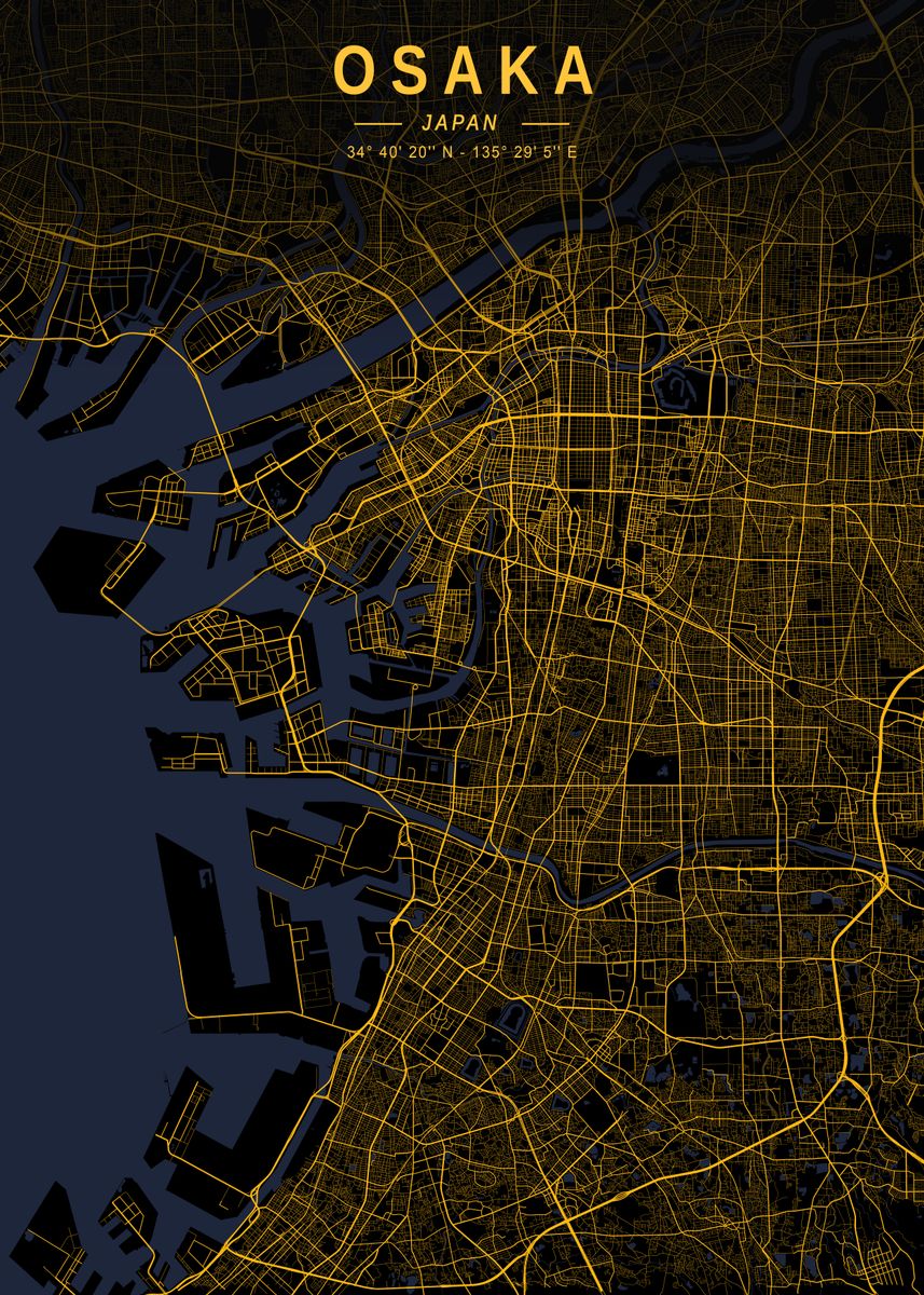 'Osaka Golden City Map' Poster, picture, metal print, paint by ...