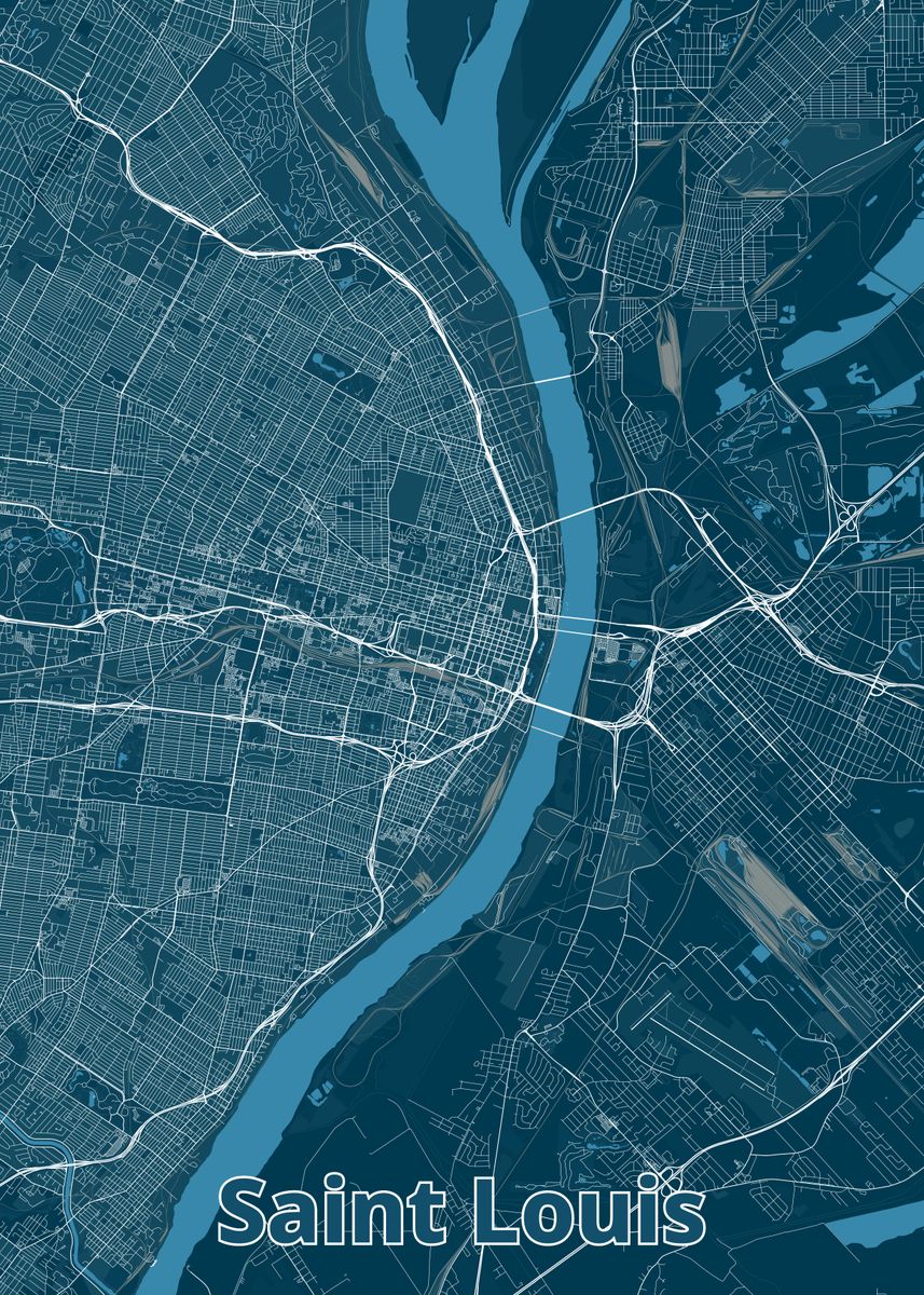 'Saint Louis City Map' Poster, picture, metal print, paint by Sam Kal ...