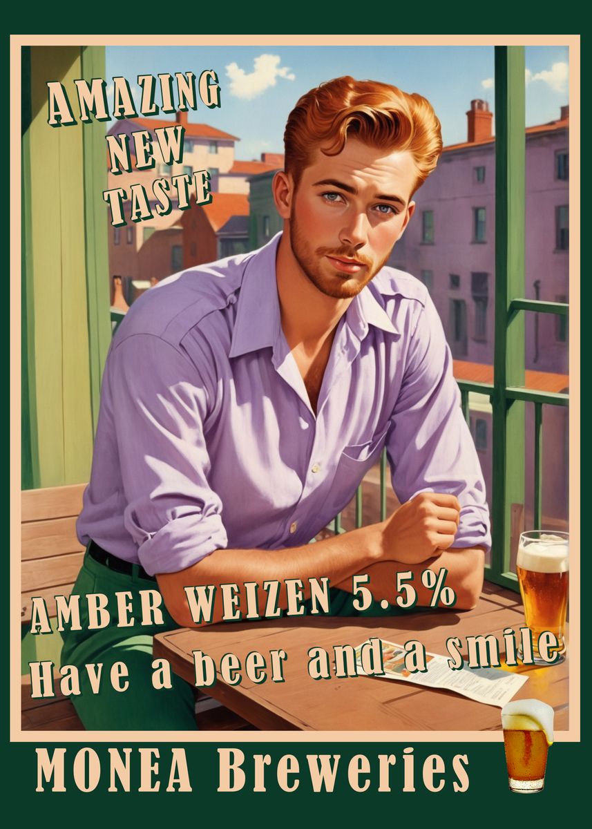 'Amber Weizen Beer Poster Monea Breweries' Poster, picture, metal print ...