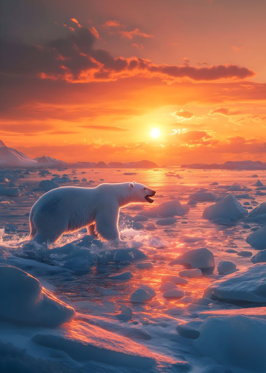 'Polar Bear Sunset' Poster, picture, metal print, paint by Dennex ...
