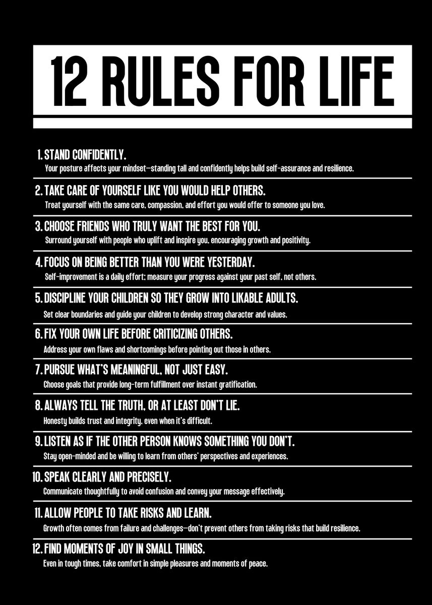 '12 Rules for Life Poster' Poster, picture, metal print, paint by Nae ...
