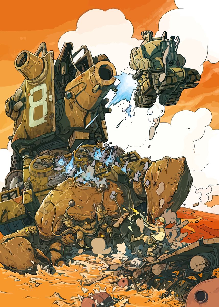 'Giant Mech Battle' Poster, picture, metal print, paint by Skip It ...