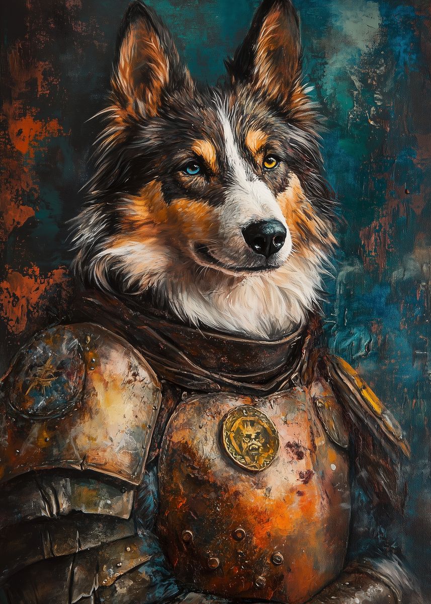 'Australian Shepard In Armor' Poster, picture, metal print, paint by ...