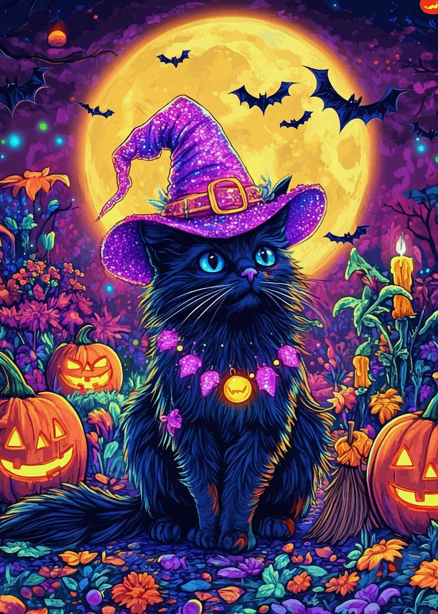 'Halloween Witch Cat' Poster, picture, metal print, paint by Kacper ...