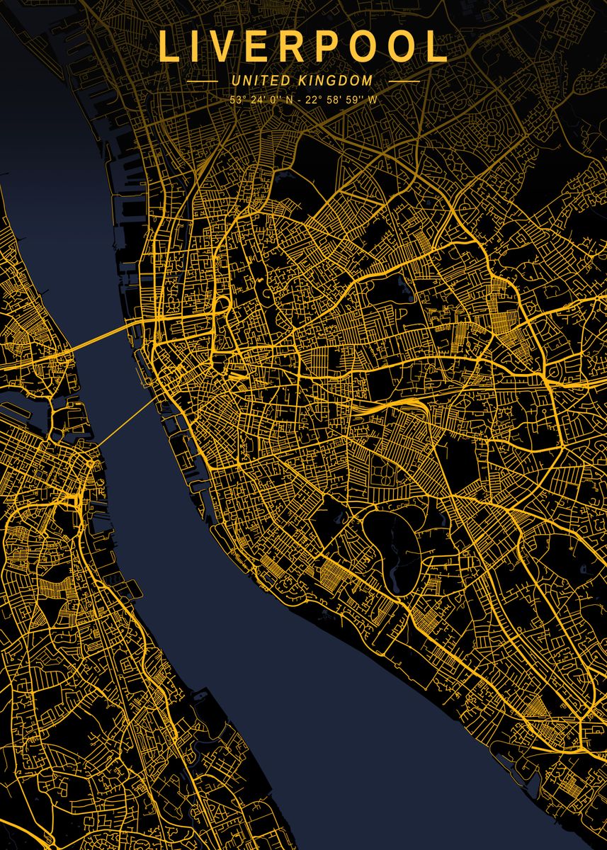 'Liverpool City Map' Poster, picture, metal print, paint by ...