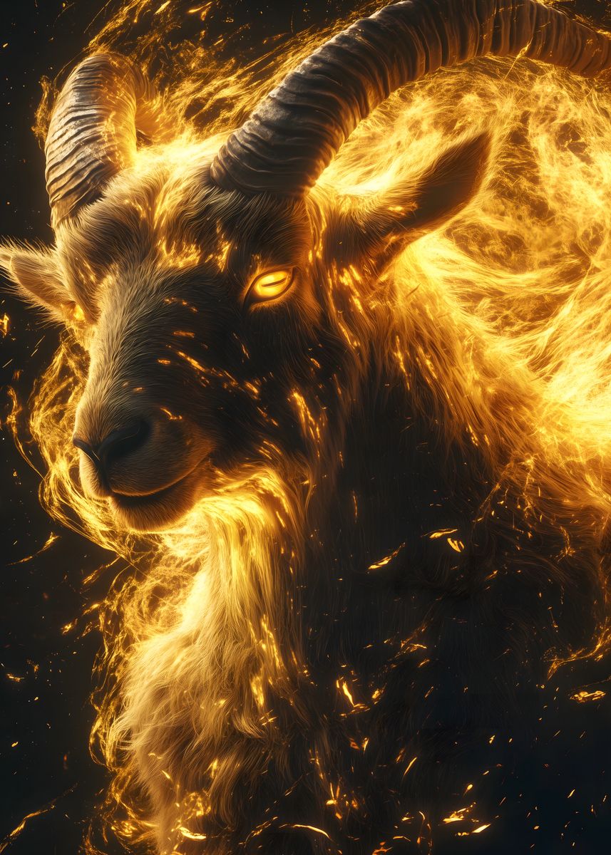 'Fiery Goat Aura golden' Poster, picture, metal print, paint by Esbiyu ...