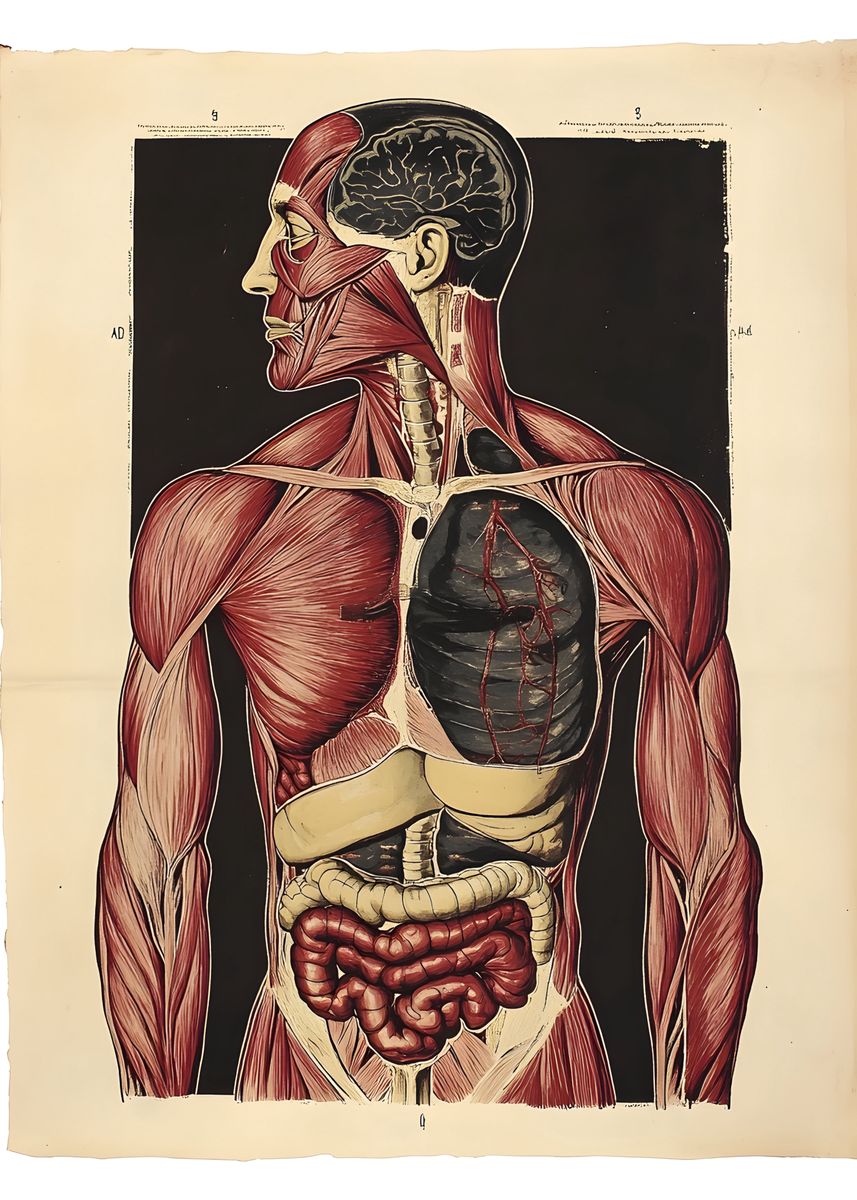 'Vintage Human Anatomy Chart' Poster, picture, metal print, paint by ...