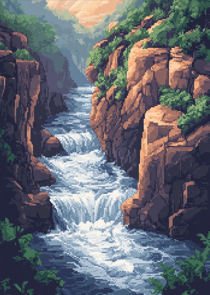 'Pixel River Rapids' Poster, picture, metal print, paint by Pixelgoat ...