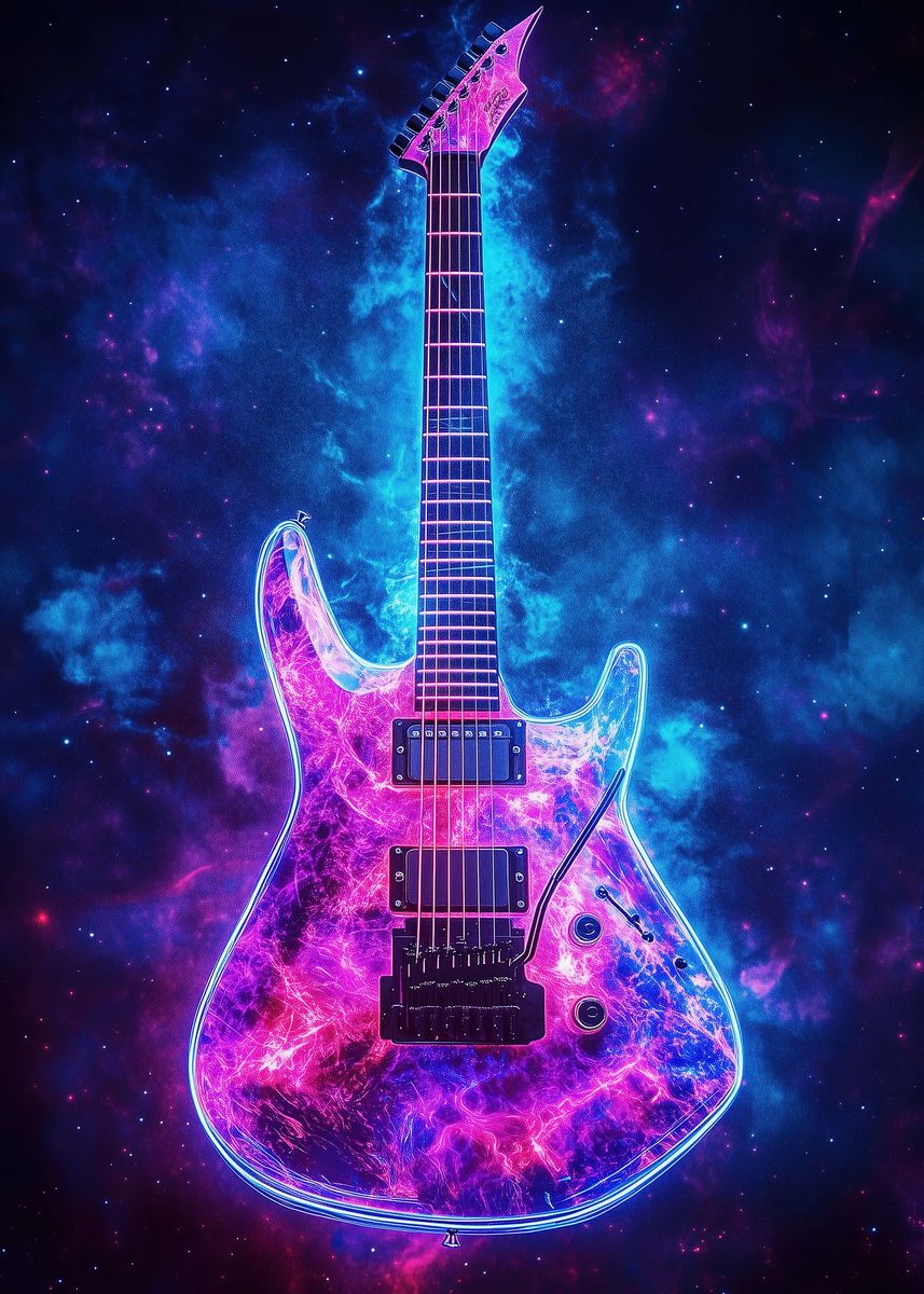 'Electric Guitar in Space' Poster, picture, metal print, paint by ...