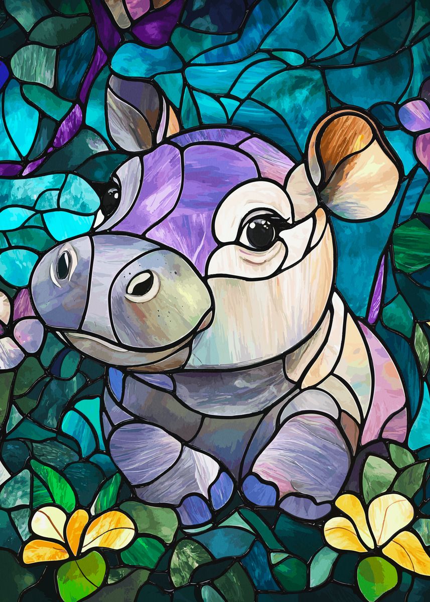 'Stained Glass Hippo' Poster, picture, metal print, paint by ...