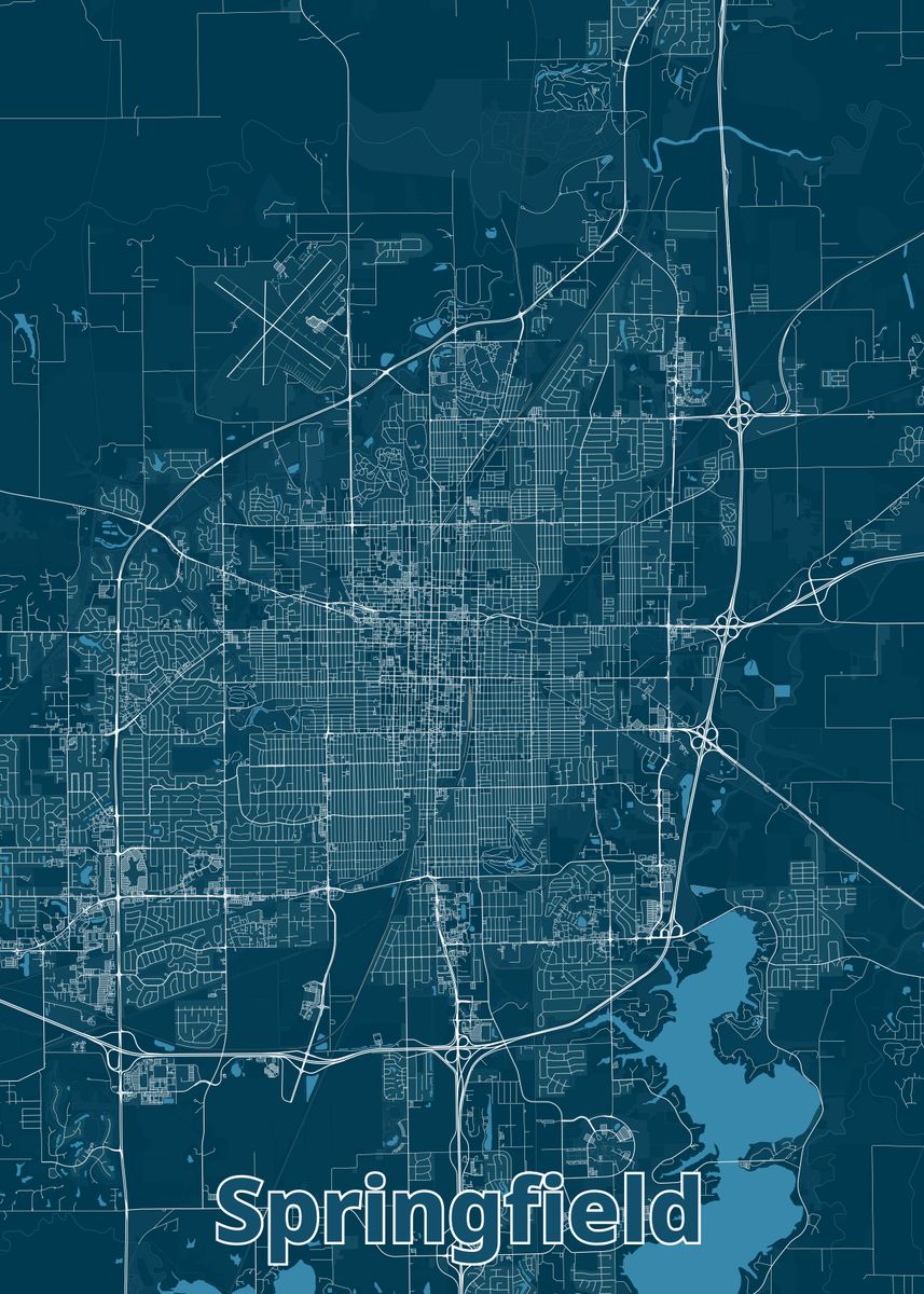 'Springfield City Map' Poster, picture, metal print, paint by Sam Kal ...