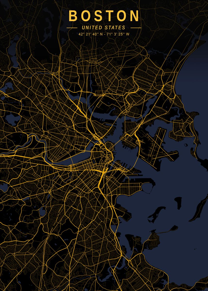 'Boston Golden City Map' Poster, picture, metal print, paint by ...