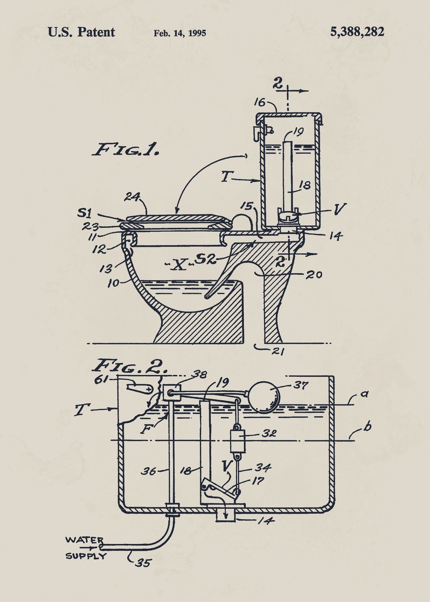 'Toilet Patent Diagram' Poster, picture, metal print, paint by ...