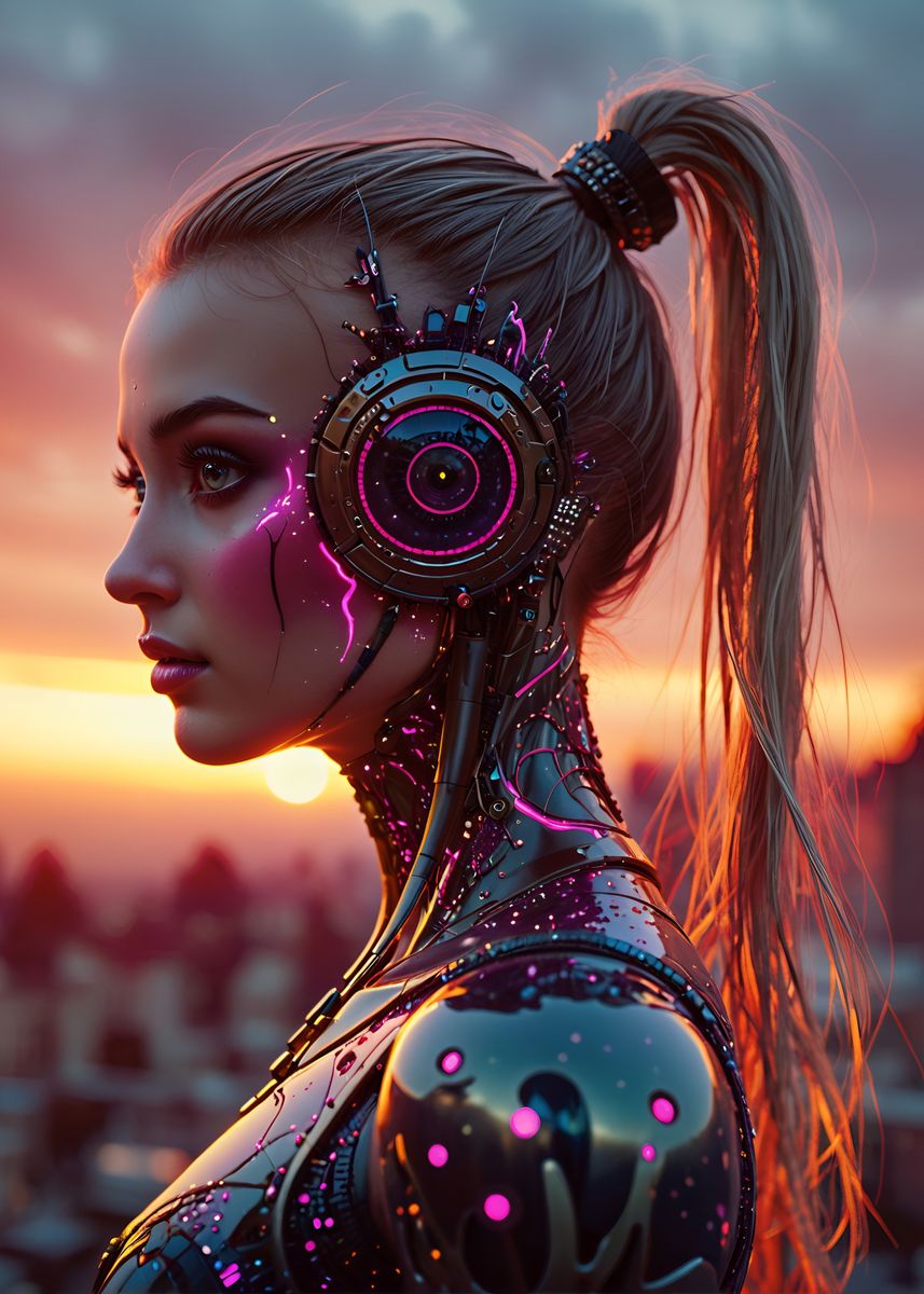 'Cyberpunk Female Cyborg' Poster, picture, metal print, paint by Heiko ...