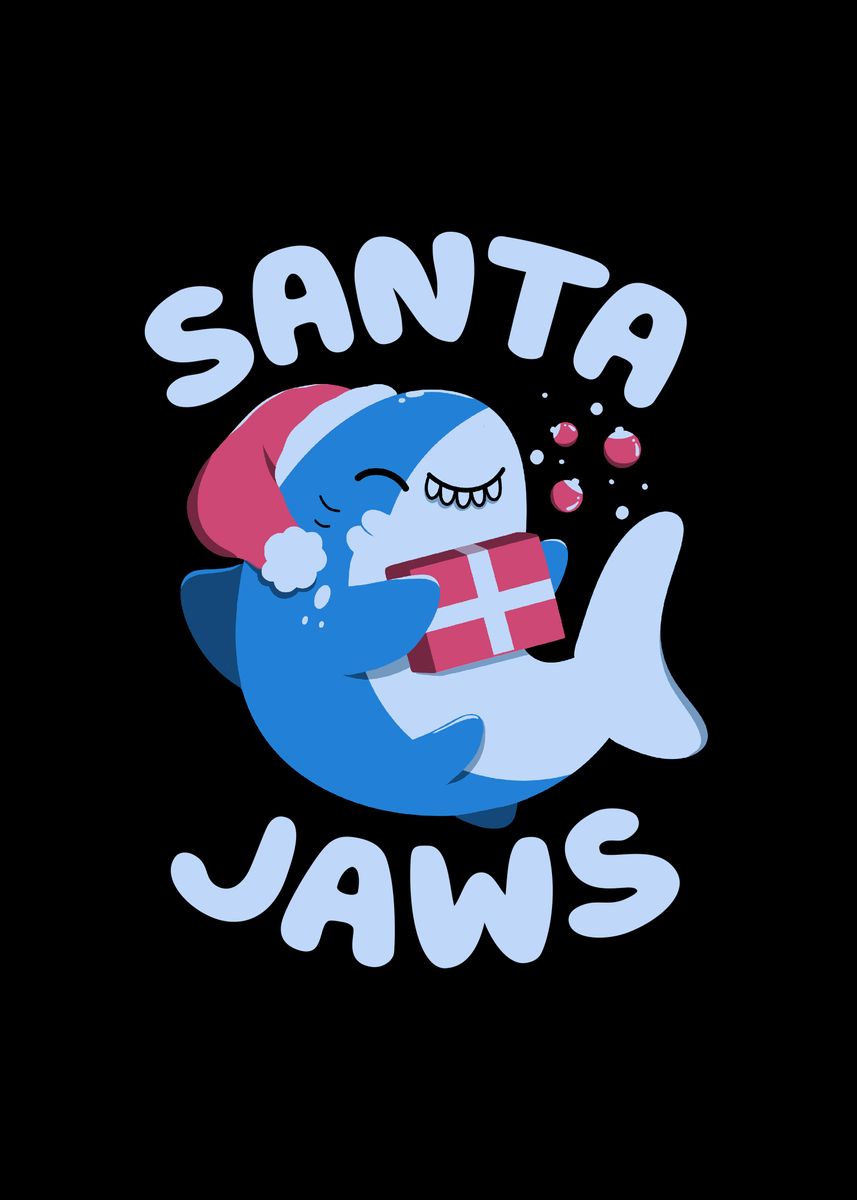 'Santa Jaws Xmas Shark' Poster, picture, metal print, paint by Tobias ...