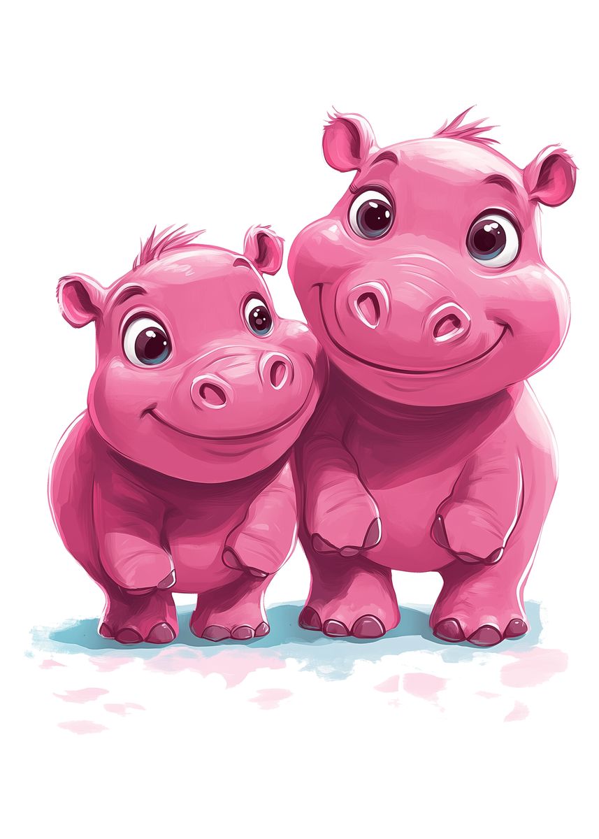 'Cute Pink Baby-Hippos' Poster, picture, metal print, paint by Dominik ...