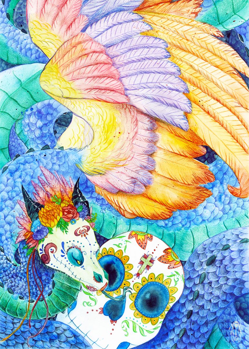 'Sugar Skull Dragon' Poster, picture, metal print, paint by Jaime ...