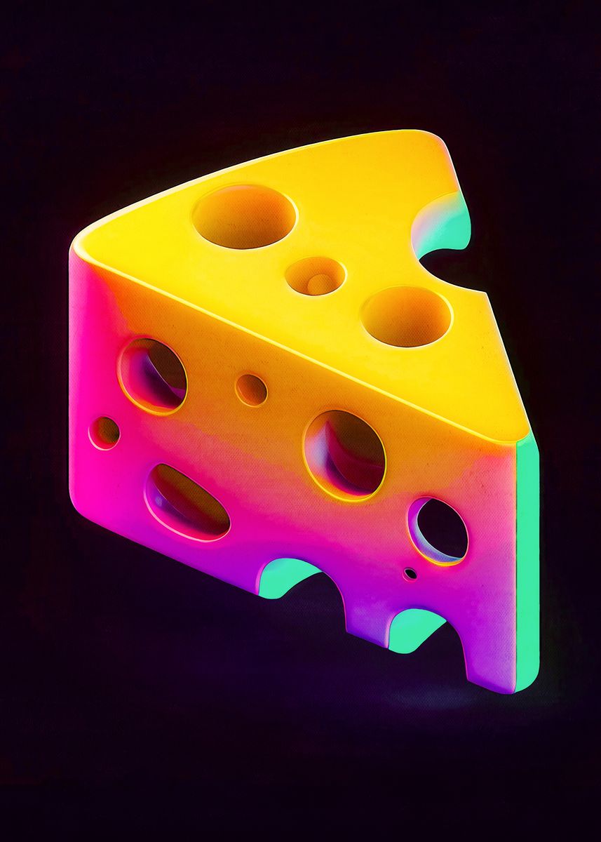 'Neon Cheese Wedge emoji' Poster, picture, metal print, paint by Johann ...