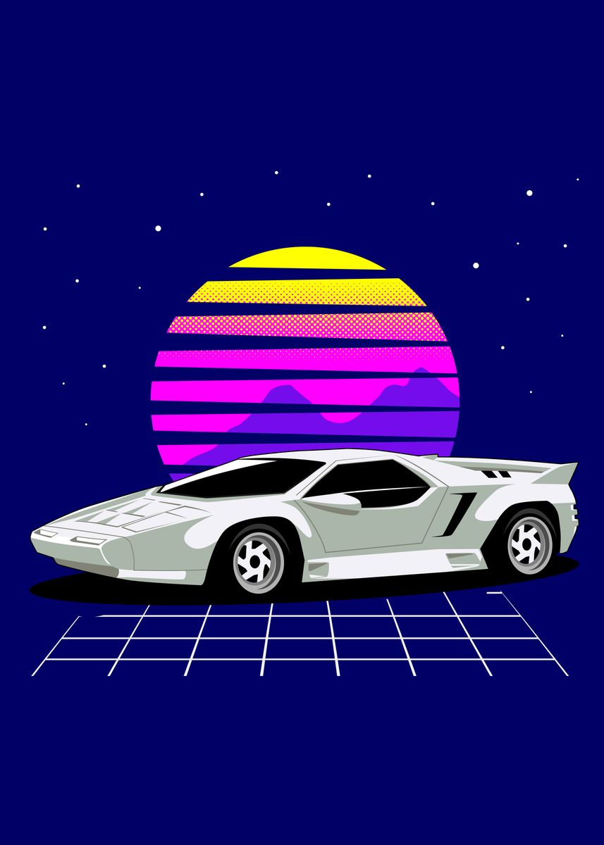 'Retro 80s Sports Car' Poster, picture, metal print, paint by ash li ...
