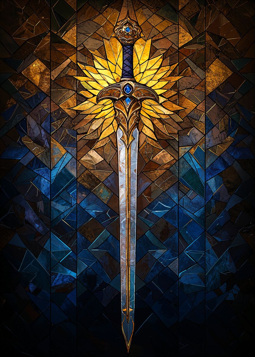 'Golden Sword Stained Glass' Poster, picture, metal print, paint by ...
