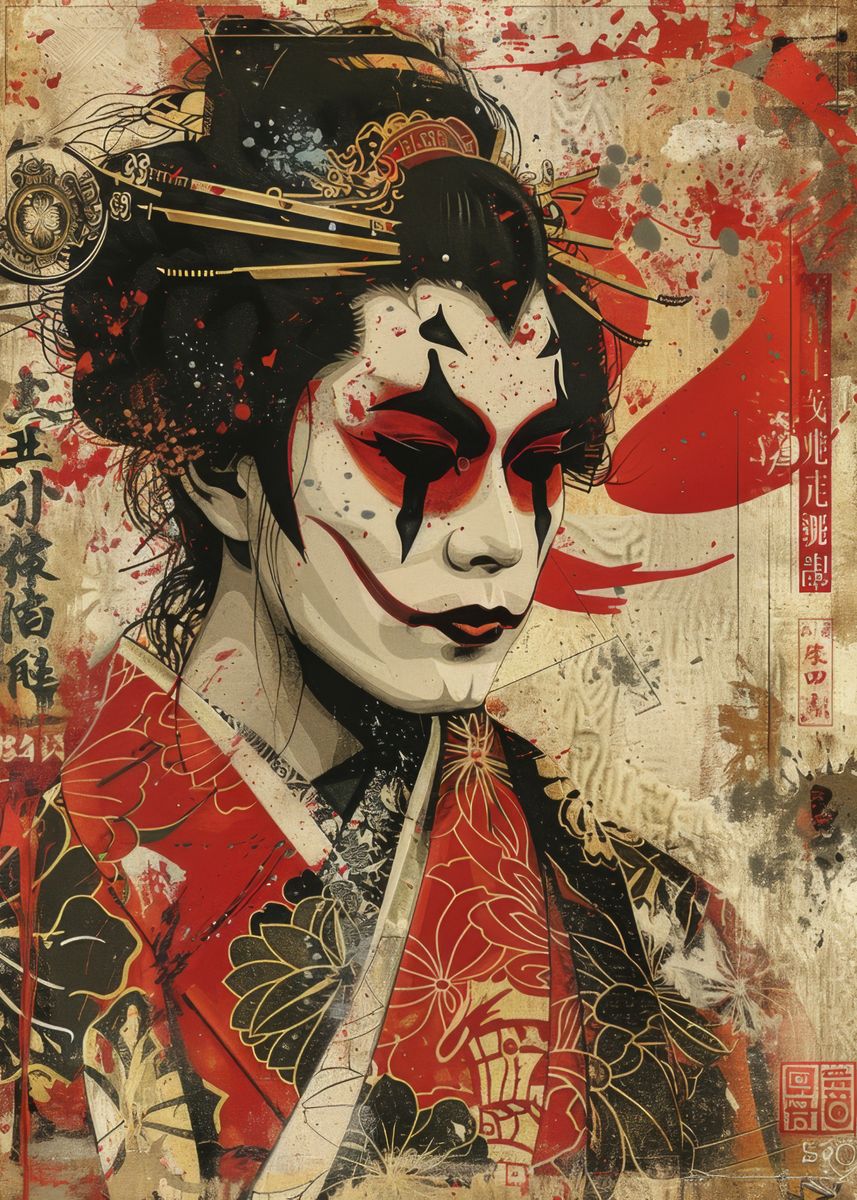 'Geisha with Red Makeup' Poster, picture, metal print, paint by ...