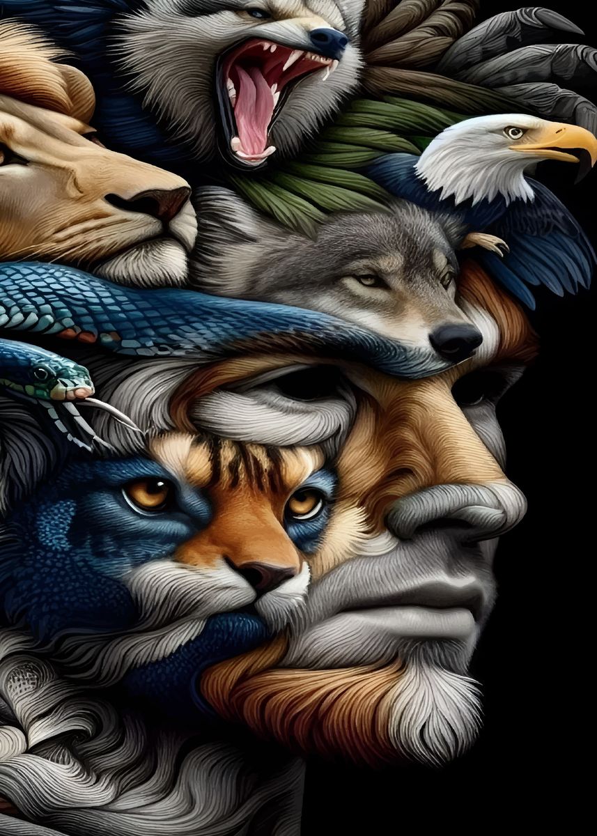 'Animalistic Portrait' Poster, picture, metal print, paint by | Displate