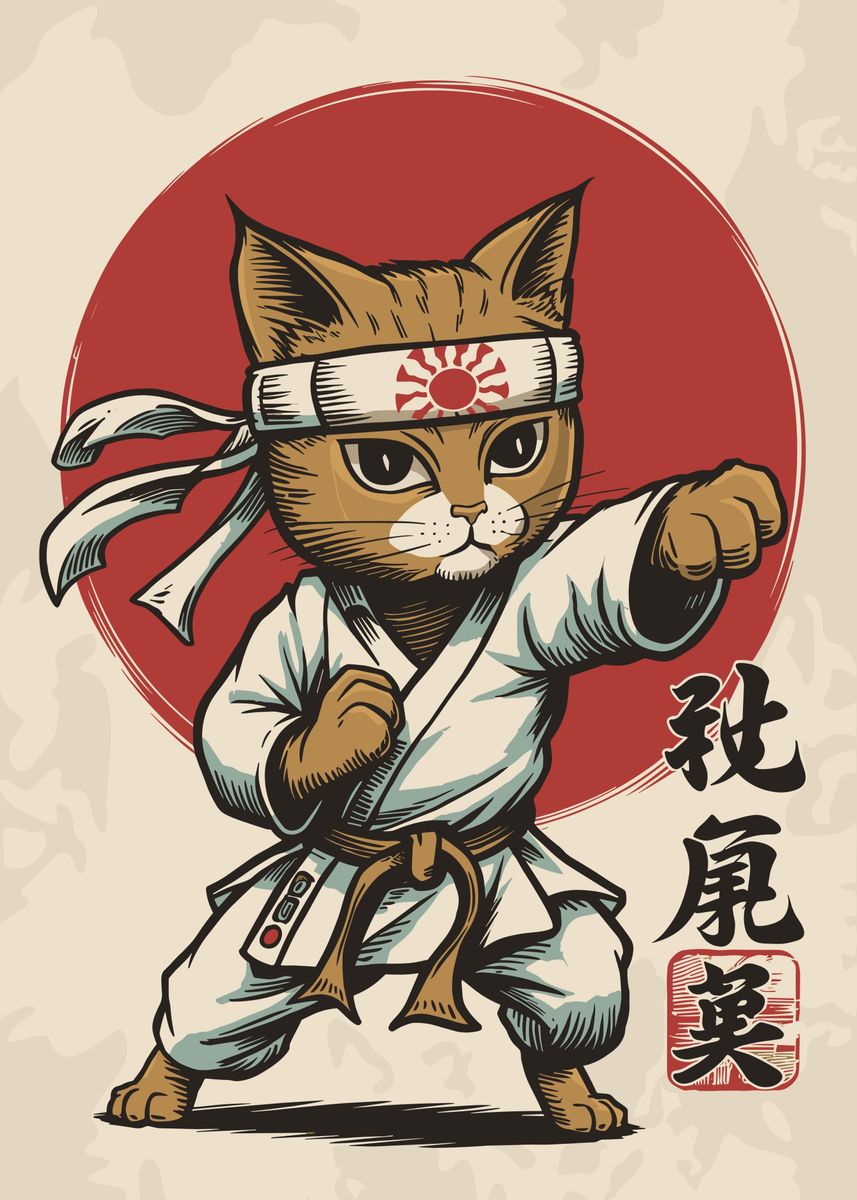 'Karate Cat' Poster, picture, metal print, paint by Lawisi Agustin ...
