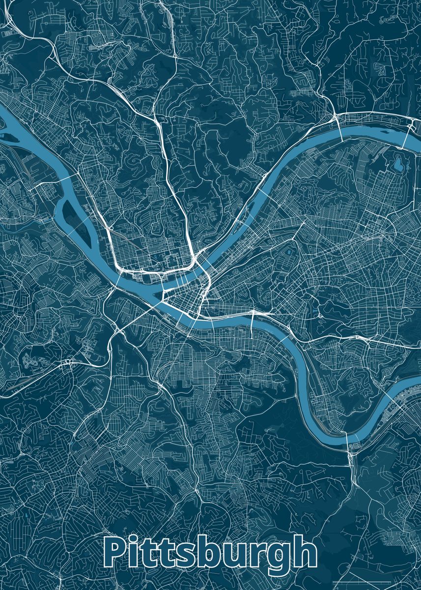 'Pittsburgh City Map' Poster, picture, metal print, paint by Sam Kal ...
